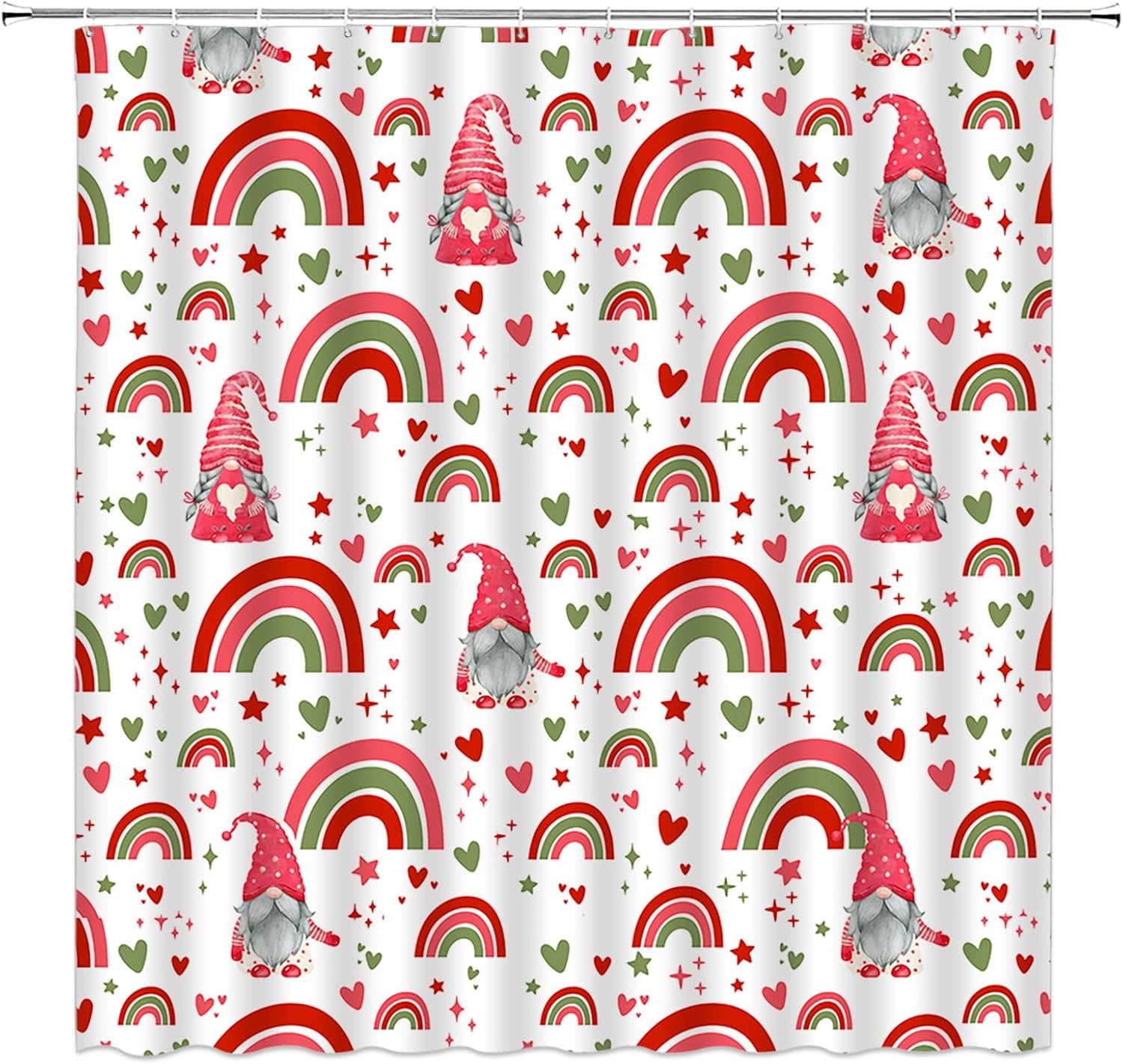 Valentine''s Day Shower Curtain Extra Long,Boho Rainbow Cute Gnome Eff ...