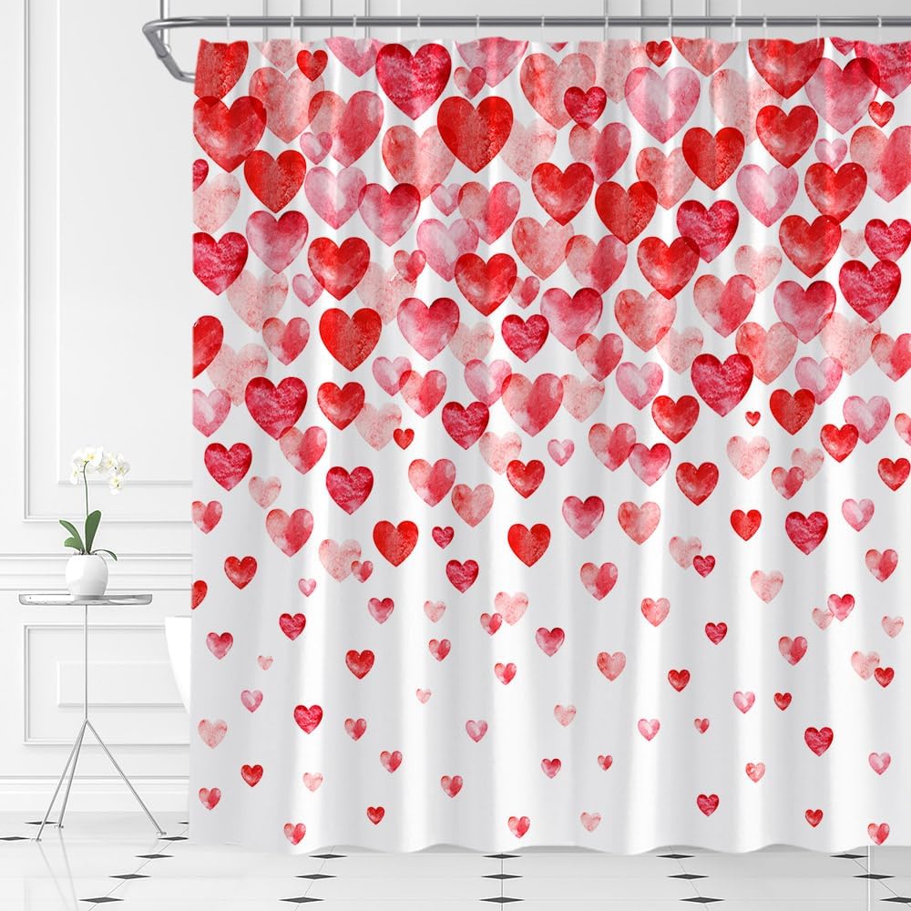 Valentine''s Day Shower Curtain Falling Love Hearts Holiday Lovers ...