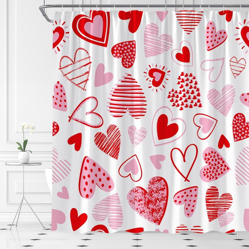 Valentine''s Day Shower Curtain Heart Stripes Romantic Love Couple ...