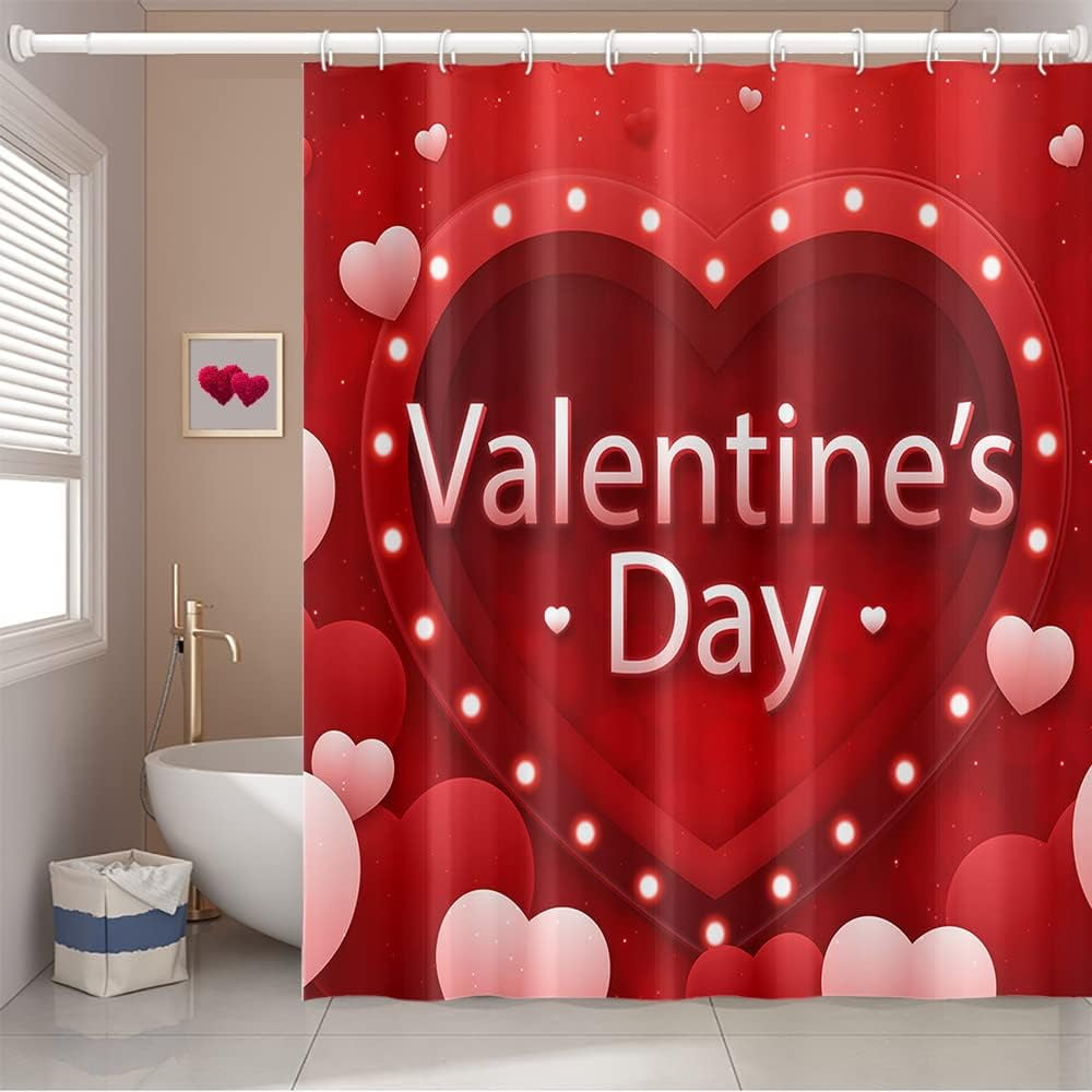 Valentine''s Day Shower Curtain with Hooks Big Red and Pink Romantic ...
