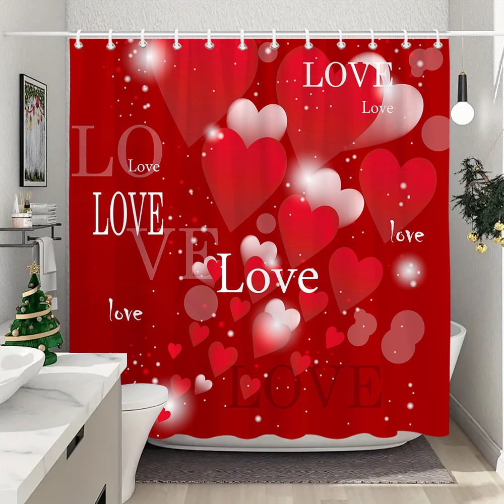Valentine's Day Shower Curtain Red Rose Perfume Bottle Truck Love ...