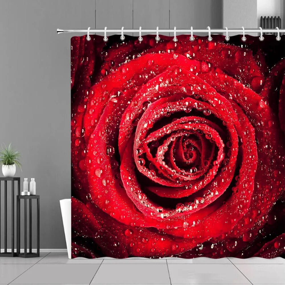 Valentine's Day Shower Curtain Red Roses Red Wine Glasses Romantic Wood ...