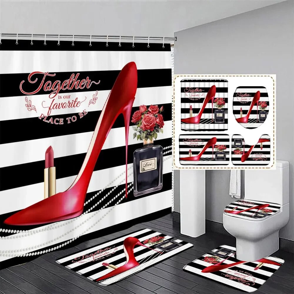 Valentine's Day Shower Curtain Rose High Heels Lipstick Perfume Bottle ...