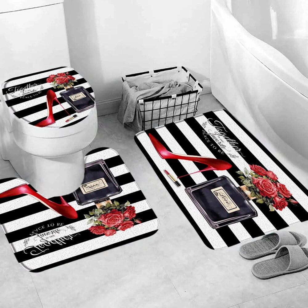 Valentine's Day Shower Curtain Rose High Heels Lipstick Perfume Bottle ...