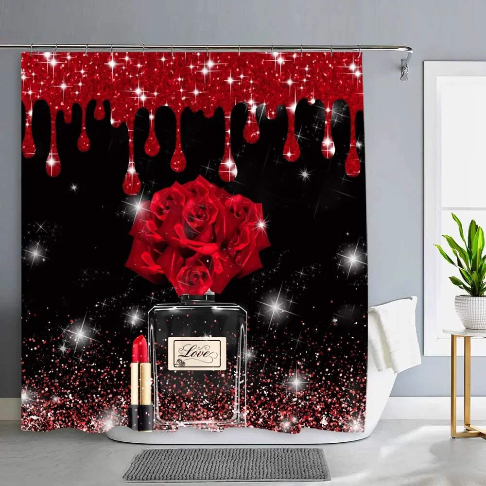 Valentine's Day Shower Curtain Rose High Heels Lipstick Perfume Bottle ...