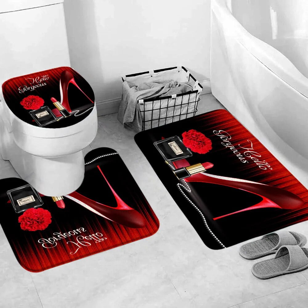 Valentine's Day Shower Curtain Rose High Heels Lipstick Perfume Bottle ...