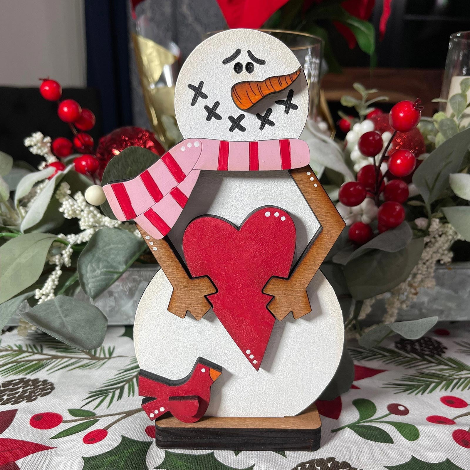 Valentine's Day Snowman Wooden Sign Snowman Tabletop Decorations Signs ...