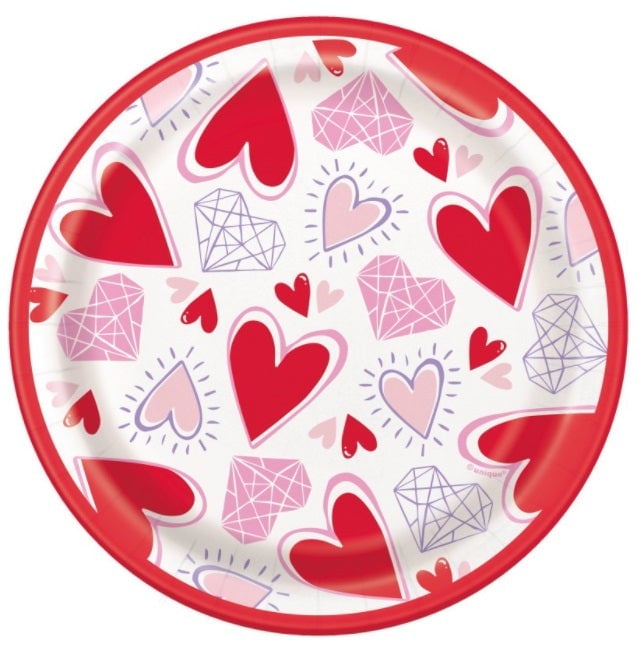 Various Sparkling Hearts Valentine's Day Disposable Paper Plates, 7", 8 ...