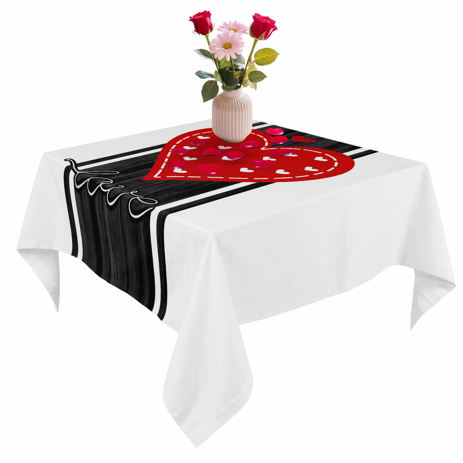 Valentine's Day Square Tablecloth Red Love Heart Black Striped ...