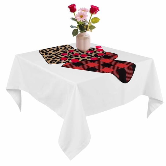 Valentine's Day Square Tablecloth Simple Red Plaid Leopard Love Heart ...