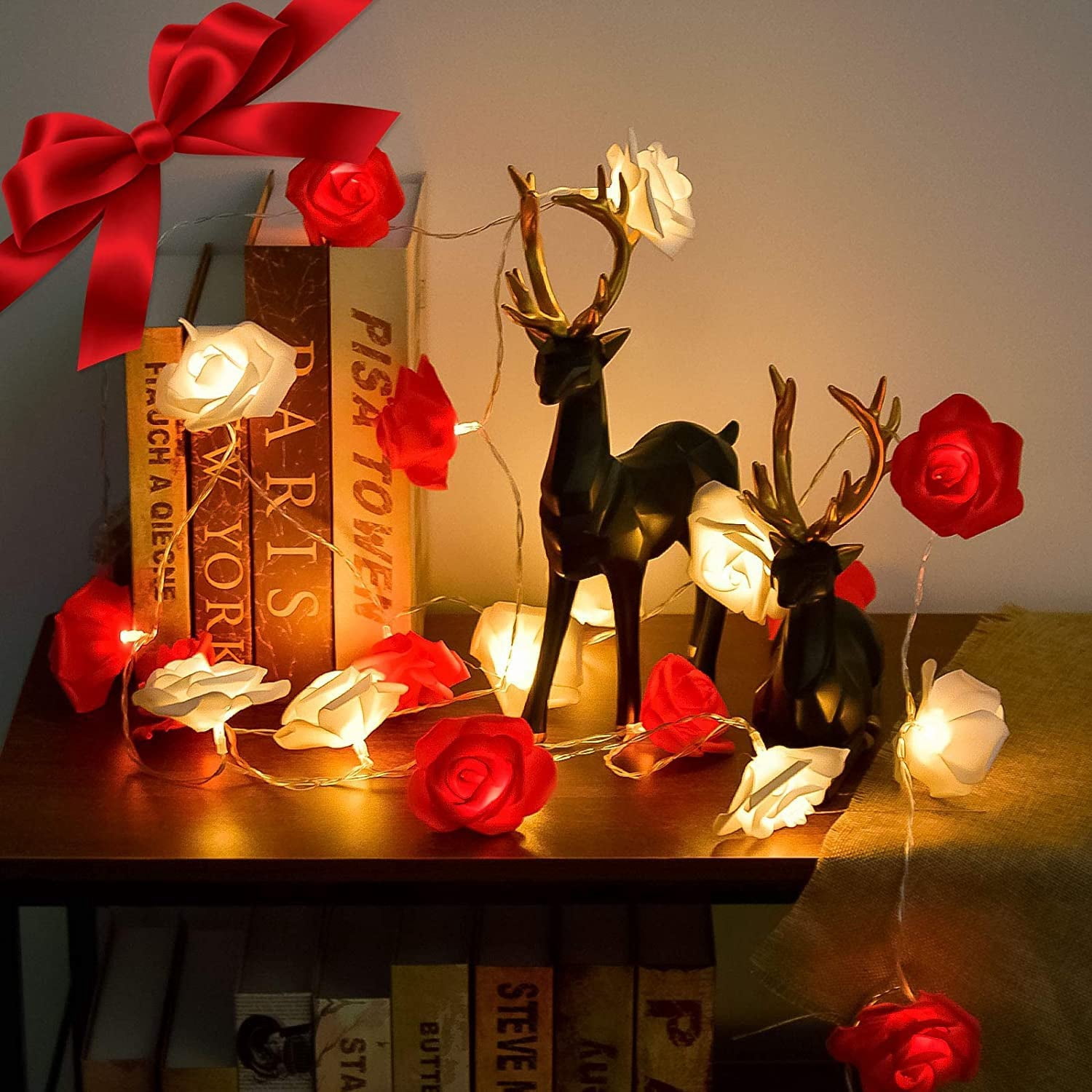 Valentine's Day String Lights 6.5 ft 20 LED Battery Operated Rose ...