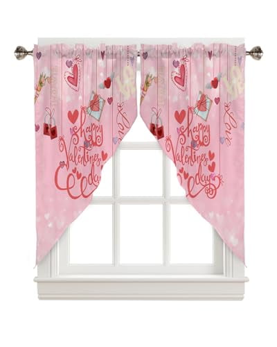 Valentine's Day Swag Valance Curtains Happy Love Heart Pet Dog Kissing ...