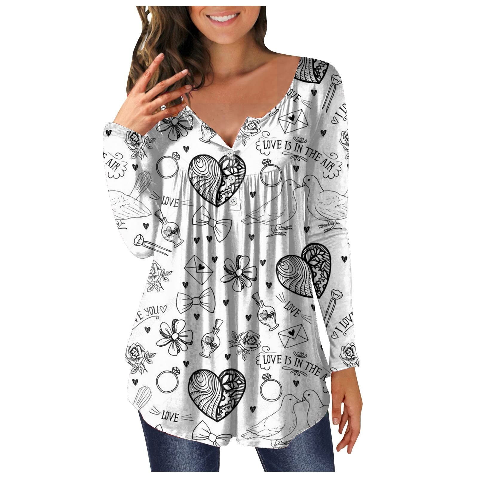 Valentine's Day T-Shirts for Women, Valentine's Day Short Sleeve Shirts Women Simply Love Heart ...