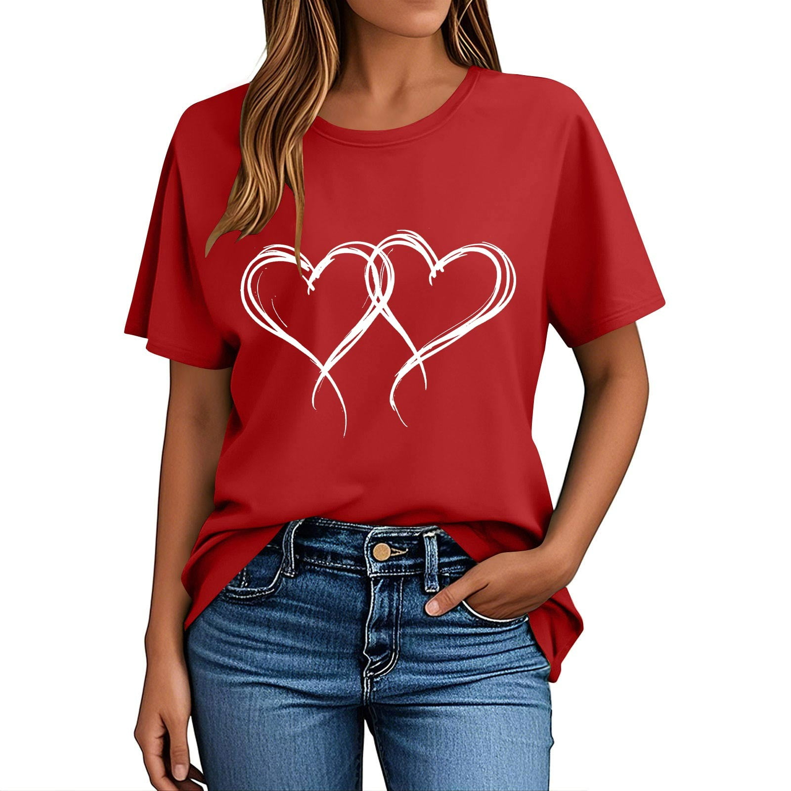 Valentine's Day T-Shirts for Women Graphic Round Neck Short Sleeve ...