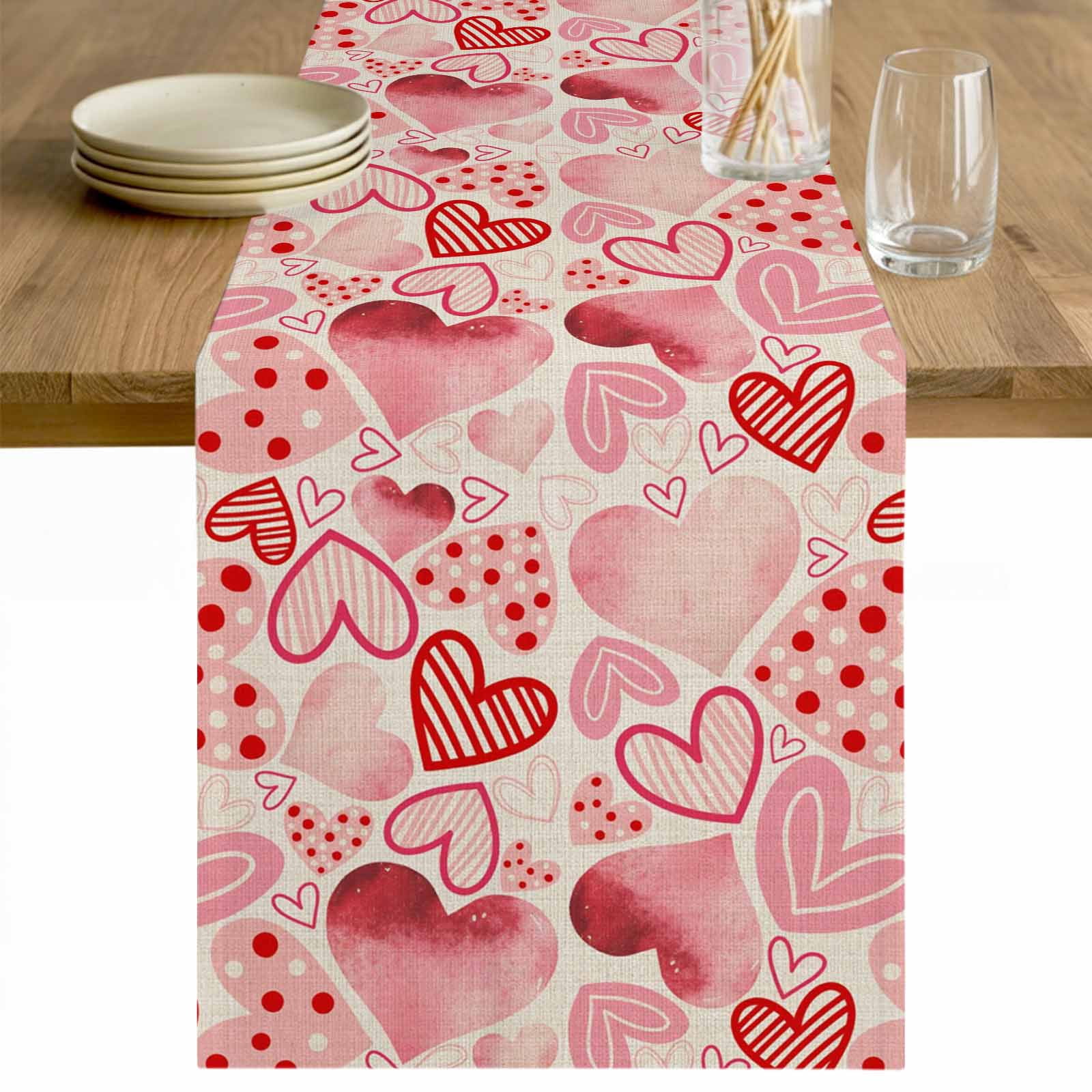 Valentine's Day Table Runner - 120 Inch Long Romantic Light Pink Loves ...