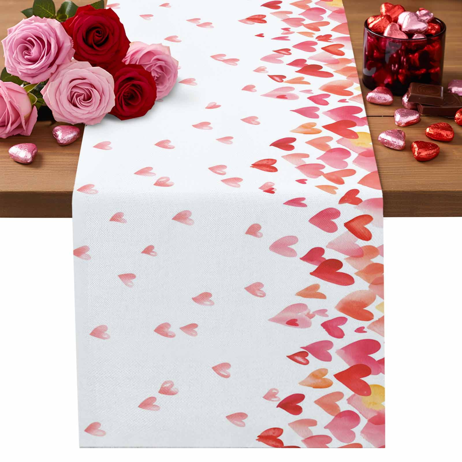 Valentine's Day Table Runner 13 x 72 Inch, Modern Watercolor Red Pink ...