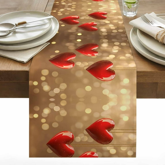 Valentine's Day Table Runner 13x36 inch Love Shape Cotton Linen Dining ...
