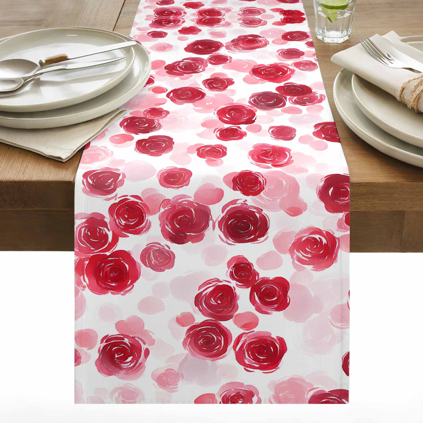 Valentine's Day Table Runner 13x36 inch Romantic Ink Red Flower ...