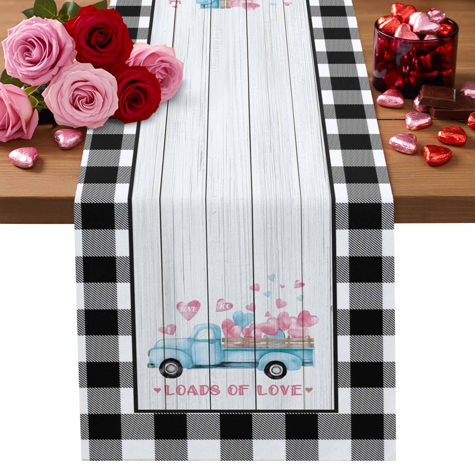 Valentine's Day Table Runner 14 x 72 Inch, LOADS OF LOVE Blue Car Black ...