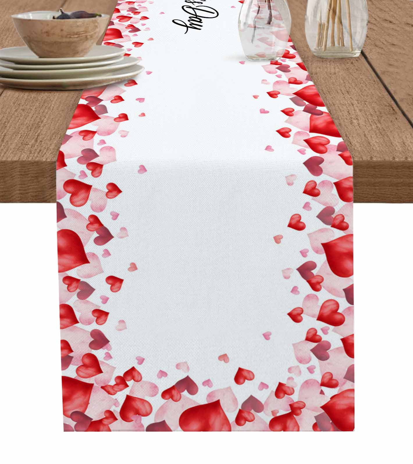 Valentine's Day Table Runner 70 Inches, Modern Simple Romantic Red Love ...