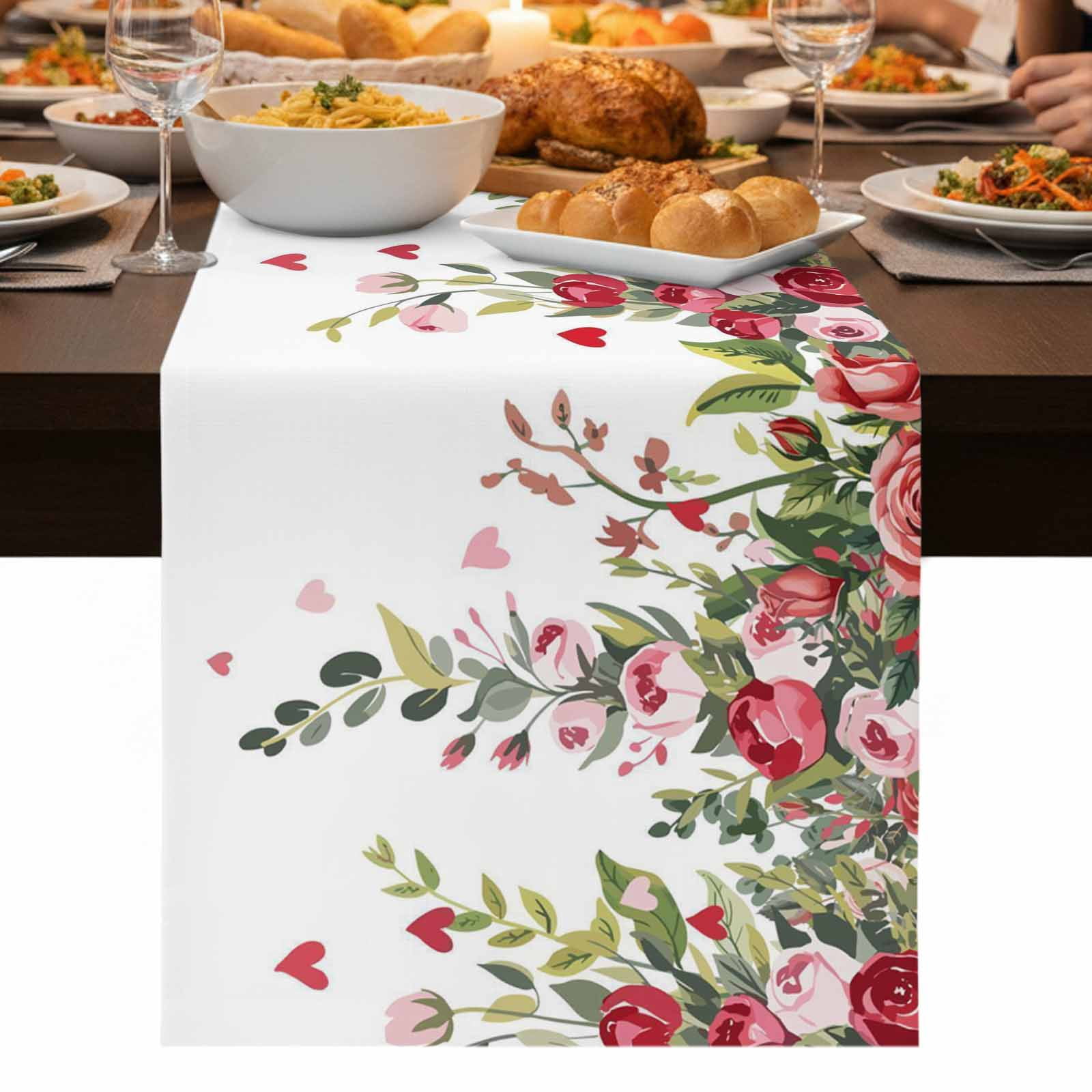 Valentine's Day Table Runner 72 Inch Long Dresser Scarves Cotton Linen ...