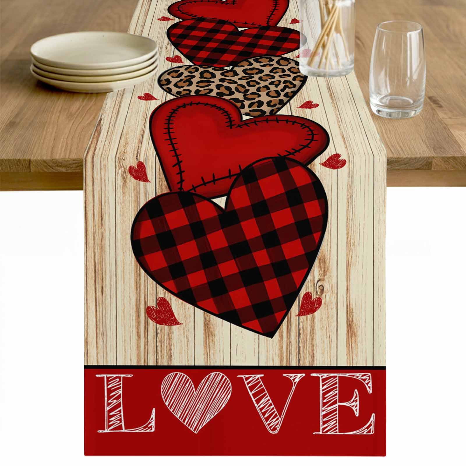 Valentine's Day Table Runner - 72 Inch Long LOVE Heart Red Buffalo ...