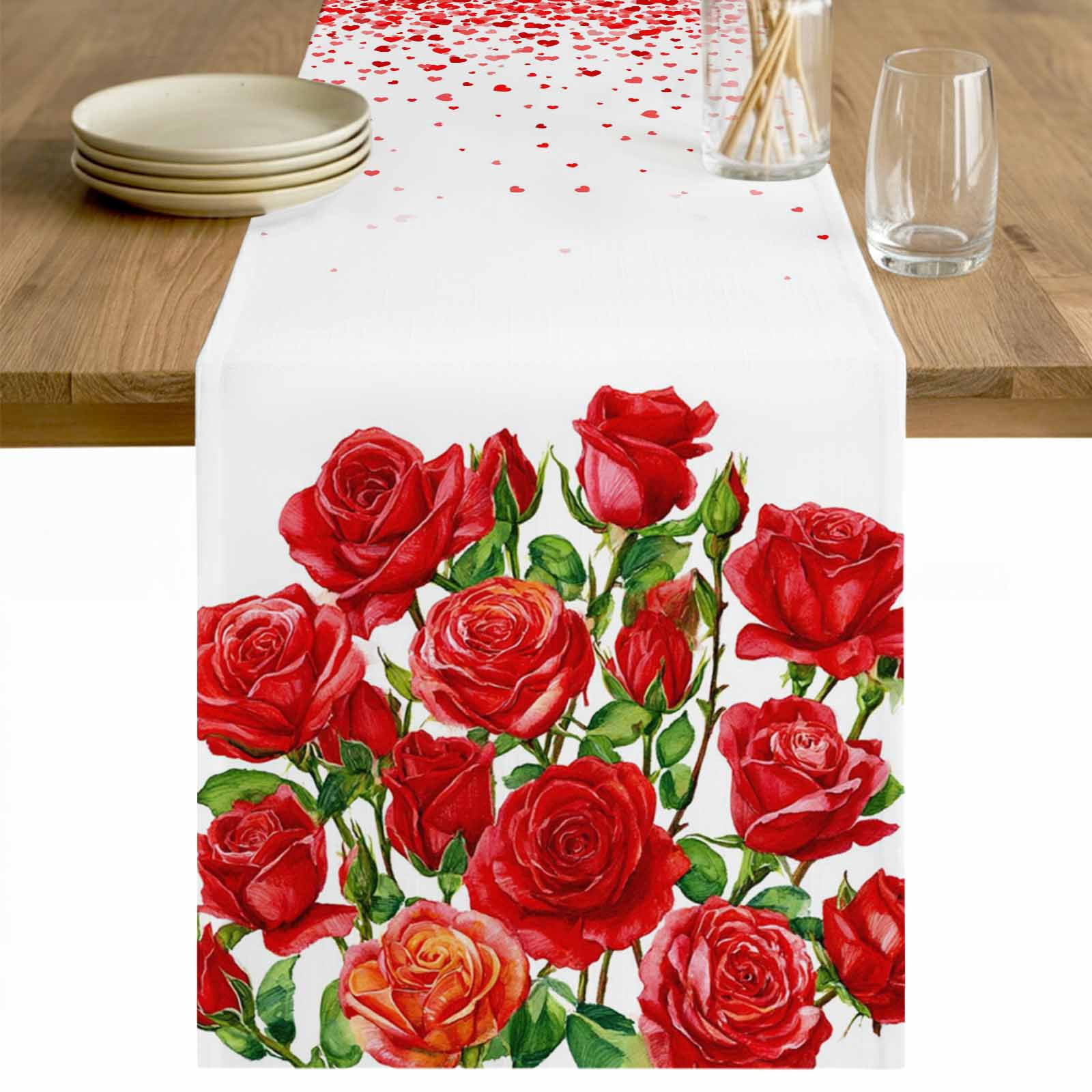 Valentine's Day Table Runner - 72 Inch Long Red Roses Love Heart ...