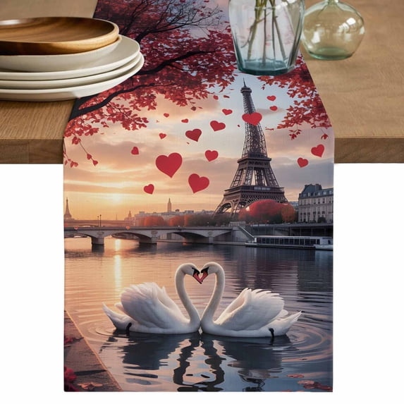 Valentine's Day Table Runner 72 Inches, French Love Heart Modern ...