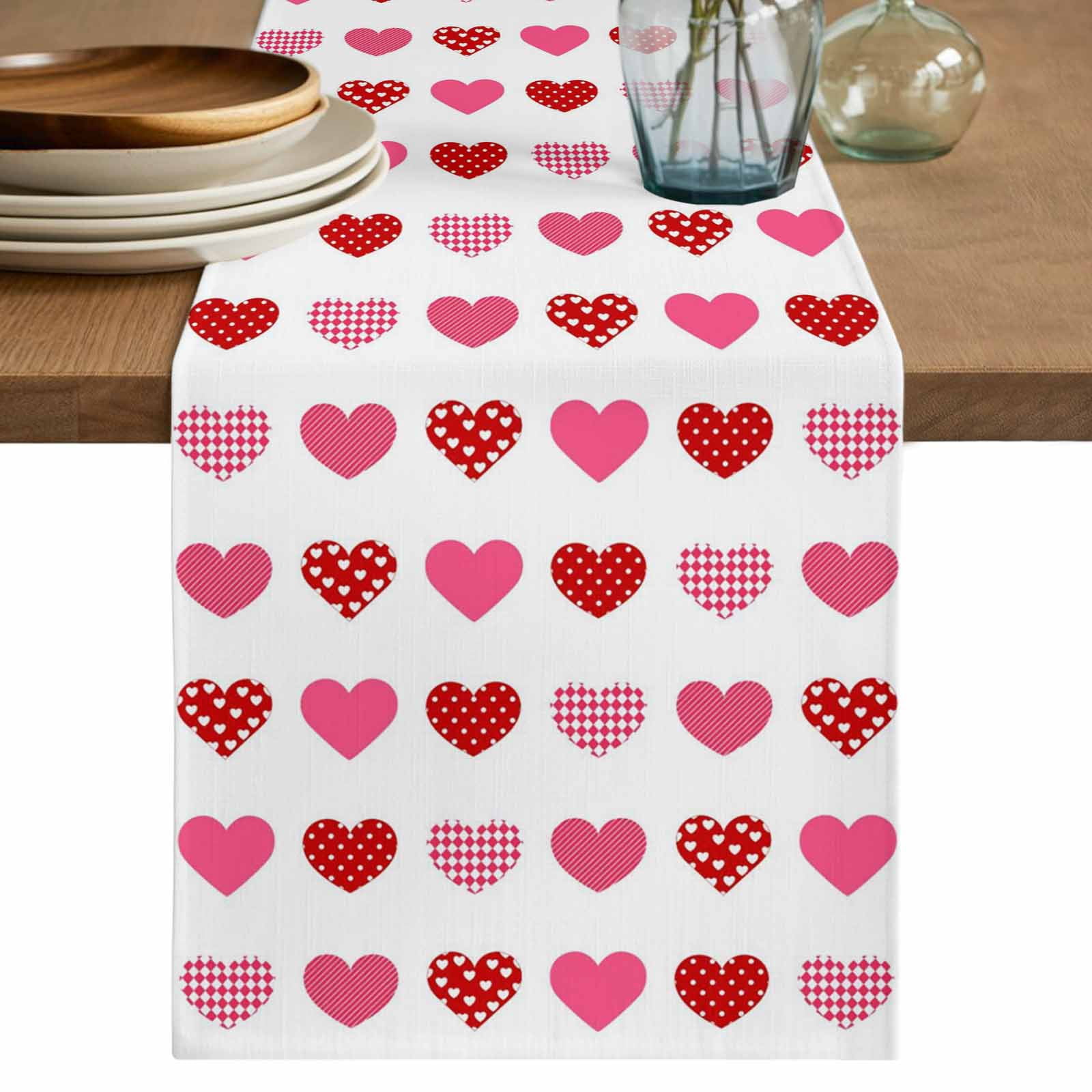 Valentine's Day Table Runner 72 Inches, Watercolor Loves Romantic Bed ...