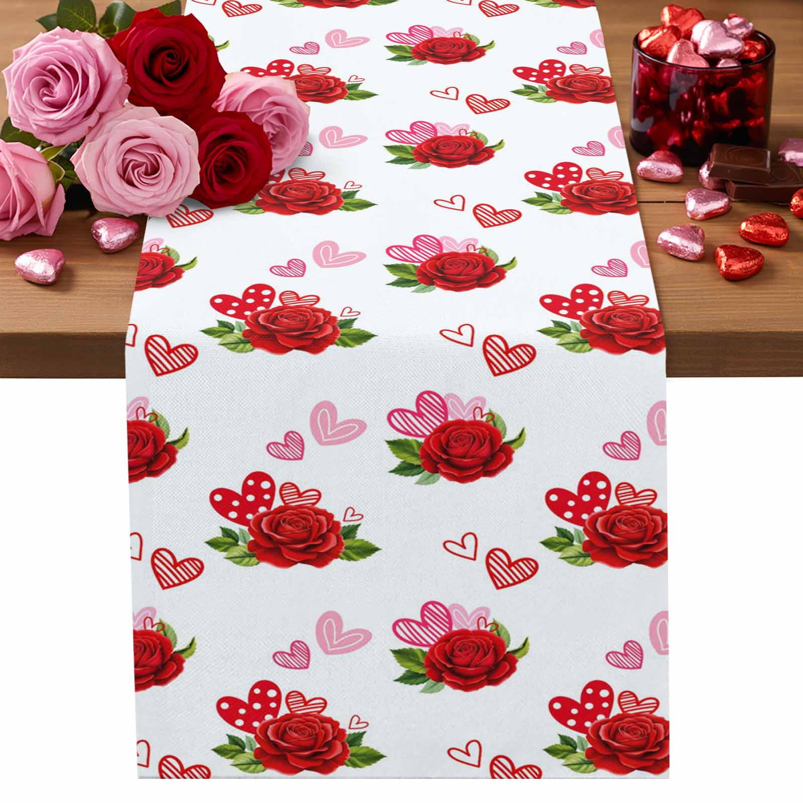 Valentine's Day Table Runner Red Rose Table Runners Romantic Love Heart ...