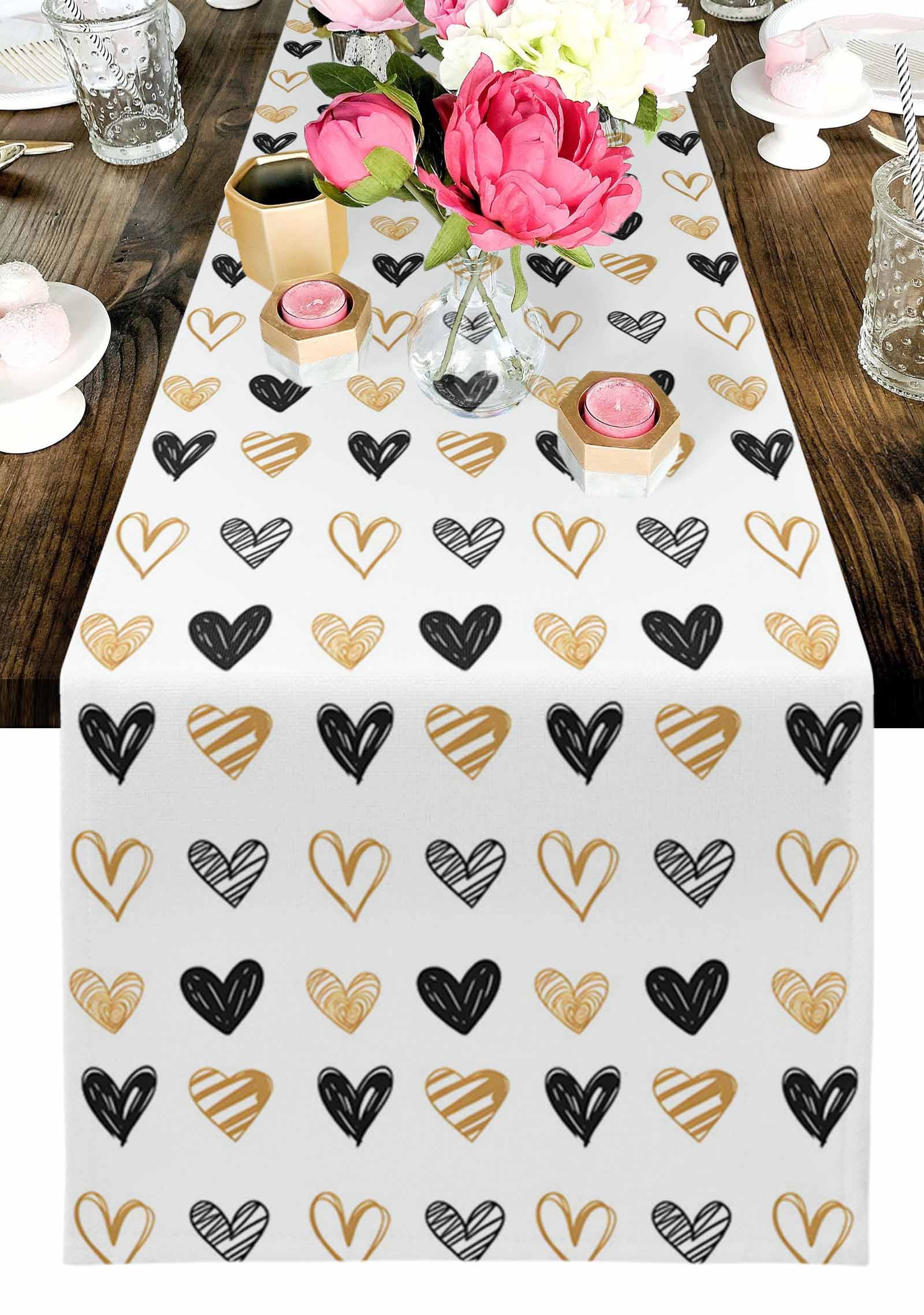Valentine's Day Table Runner, Romantic Black Gold Stripes Lines Loves ...