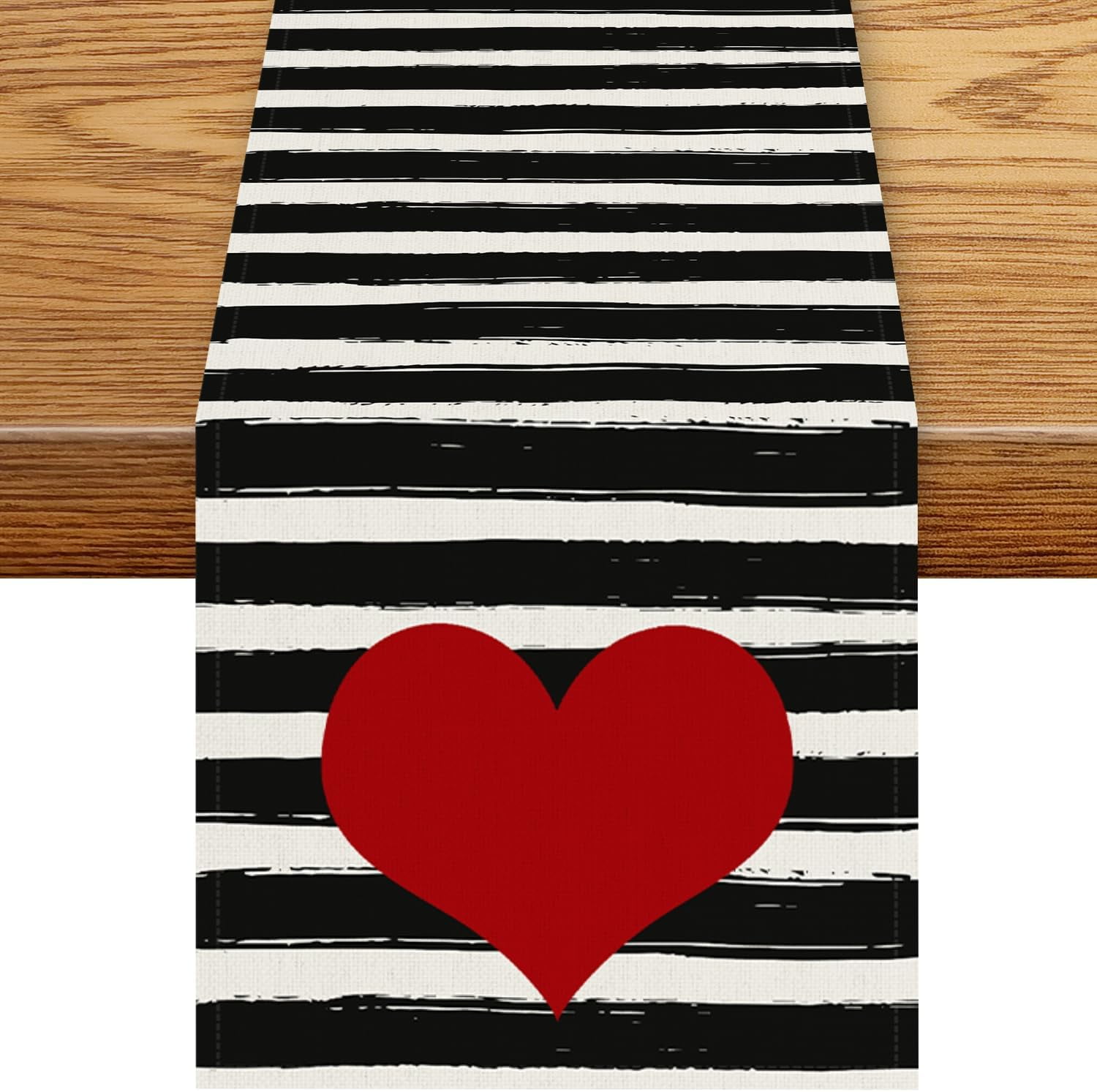Valentine''s Day Table Runner, Seasonal Red Hearts Love Black Stripes ...
