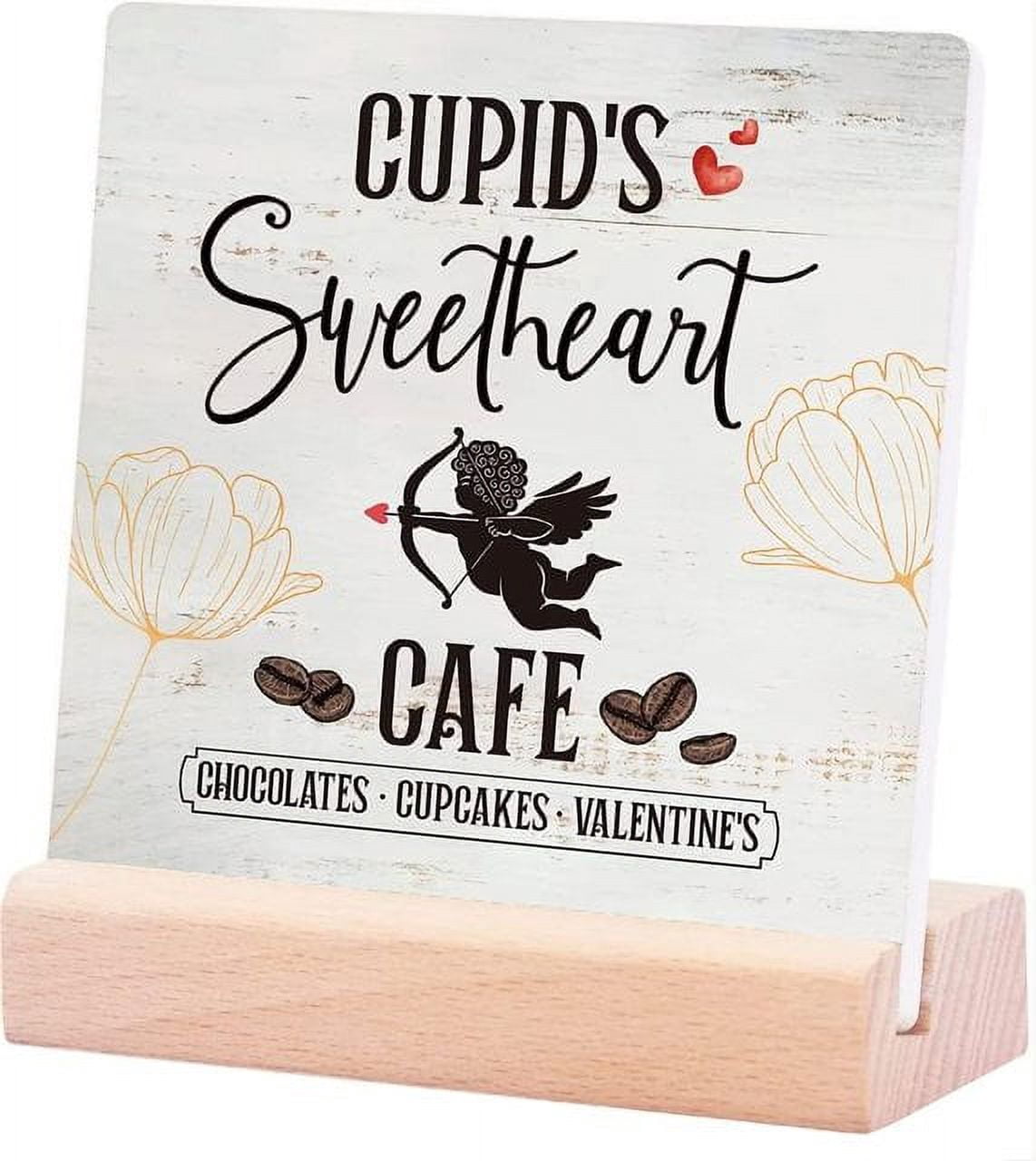 Valentine's Day Table Sign Plaque Home Decor Cupids Sweetheart Cafe ...