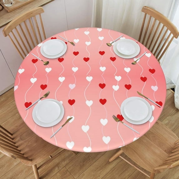 Valentine''s Day Tablecloth with Elastic Edge, Round Table Cloth Love ...