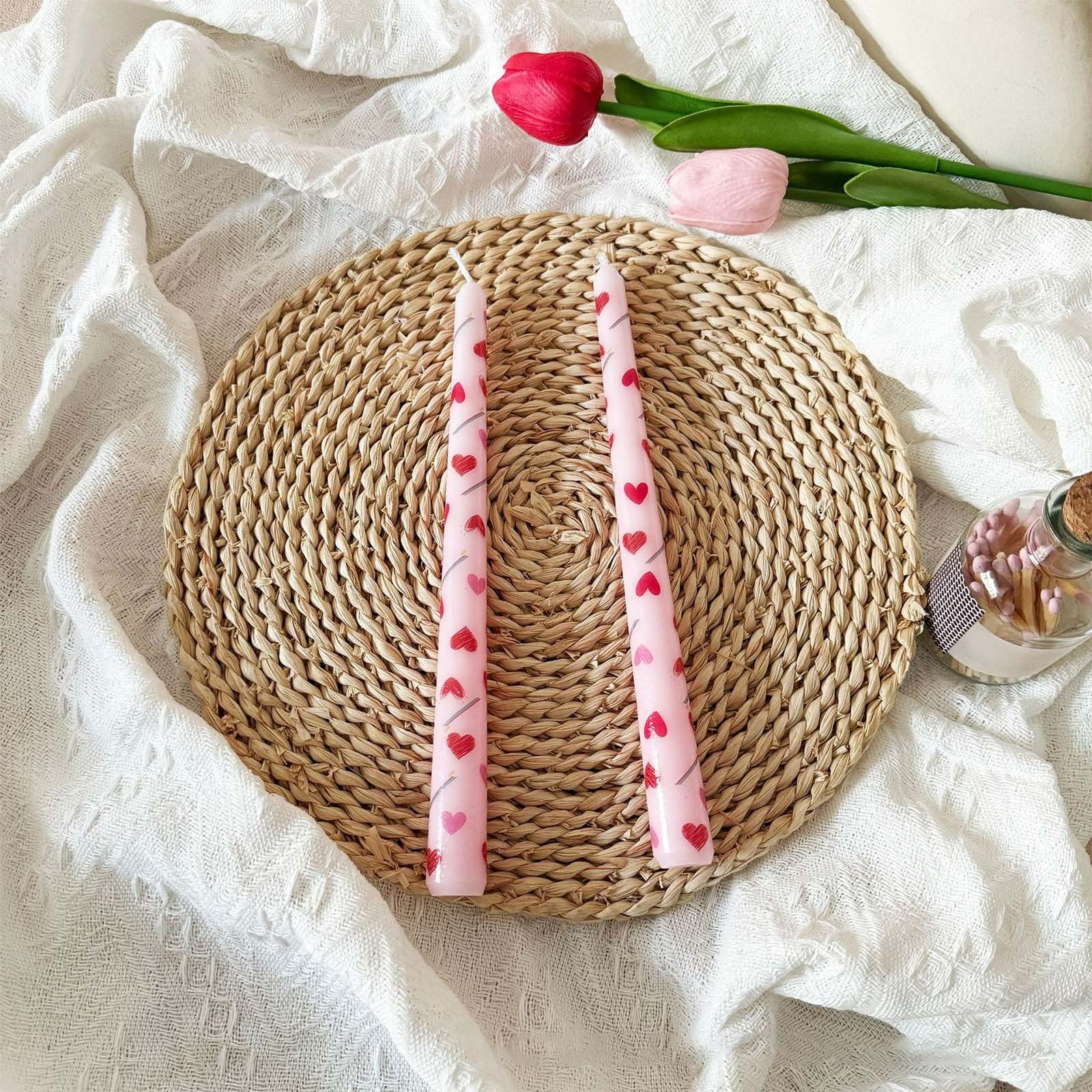 Valentine's Day Taper Candles, 2 Pack 10 Inch Tall Unscented Red Heart ...