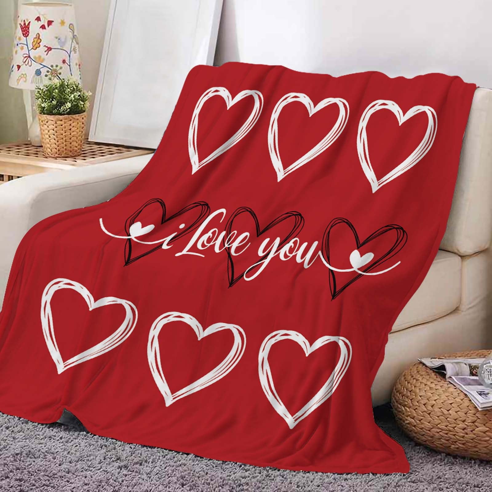 Valentine's Day Throw Blanket 100x150cm Soft Cozy Red Love Heart ...