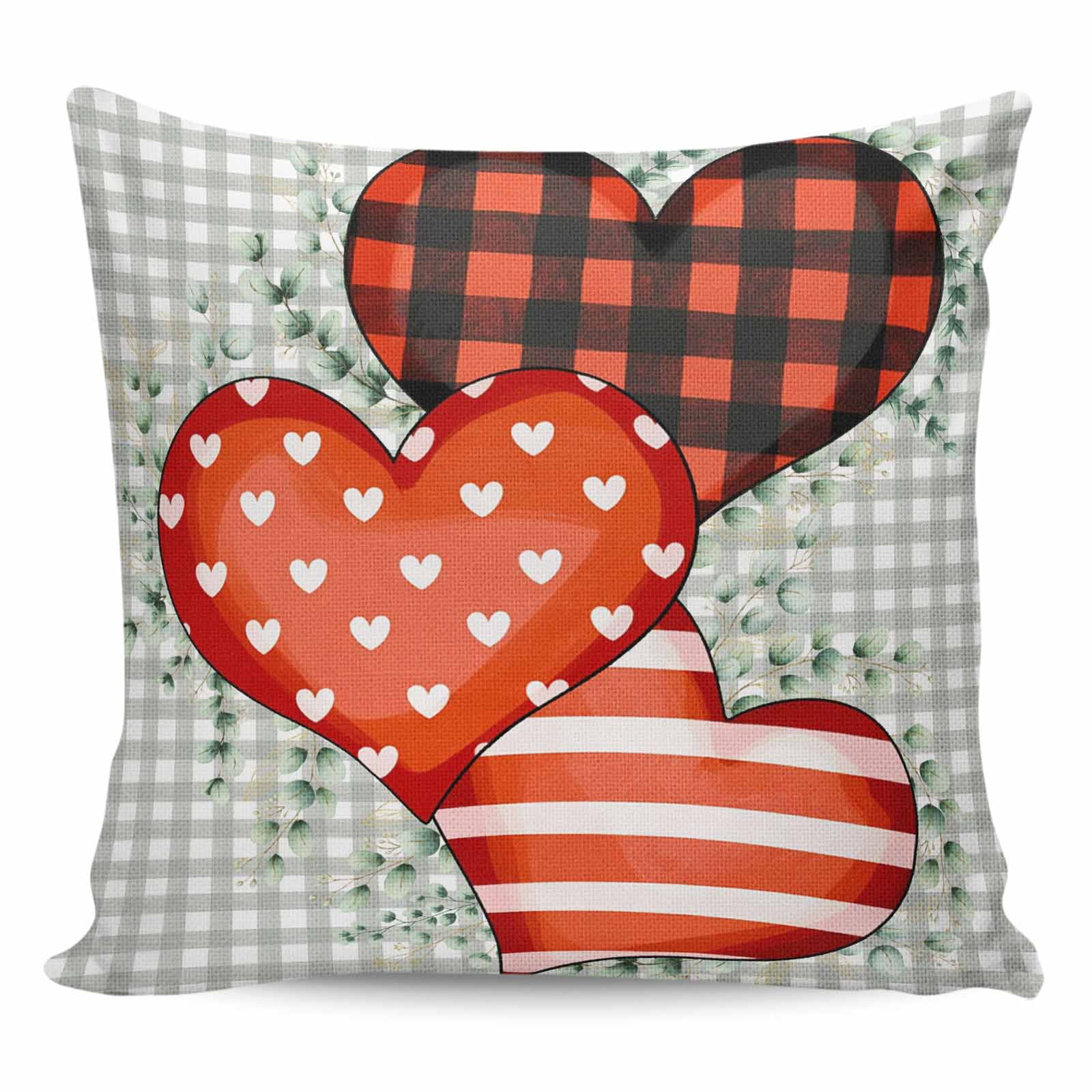 Valentine's Day Throw Pillow Cover Red Plaid Loves Stripes Hearts ...