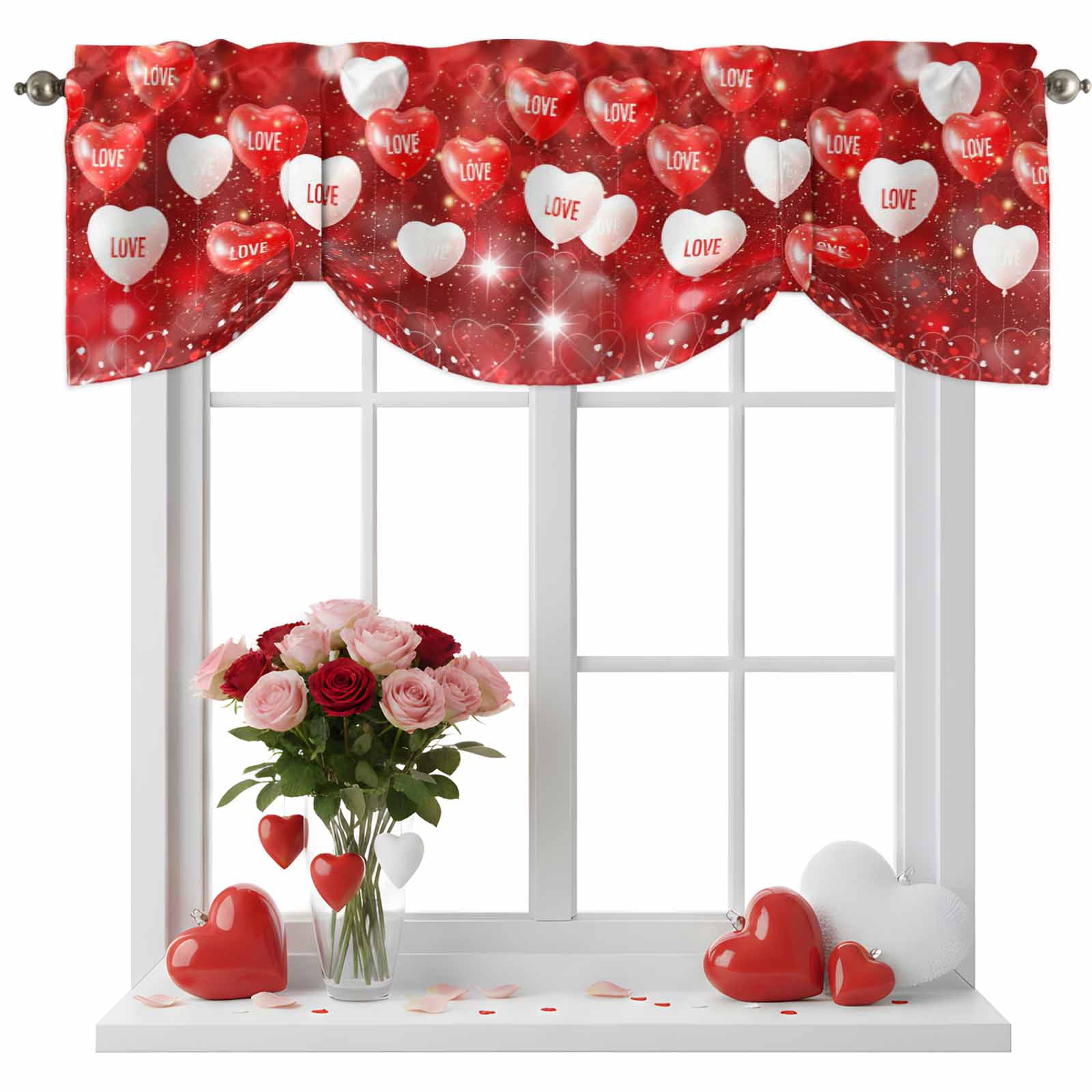 Valentine's Day Tie Up Valance for Windows, Fantasy Red White Love ...