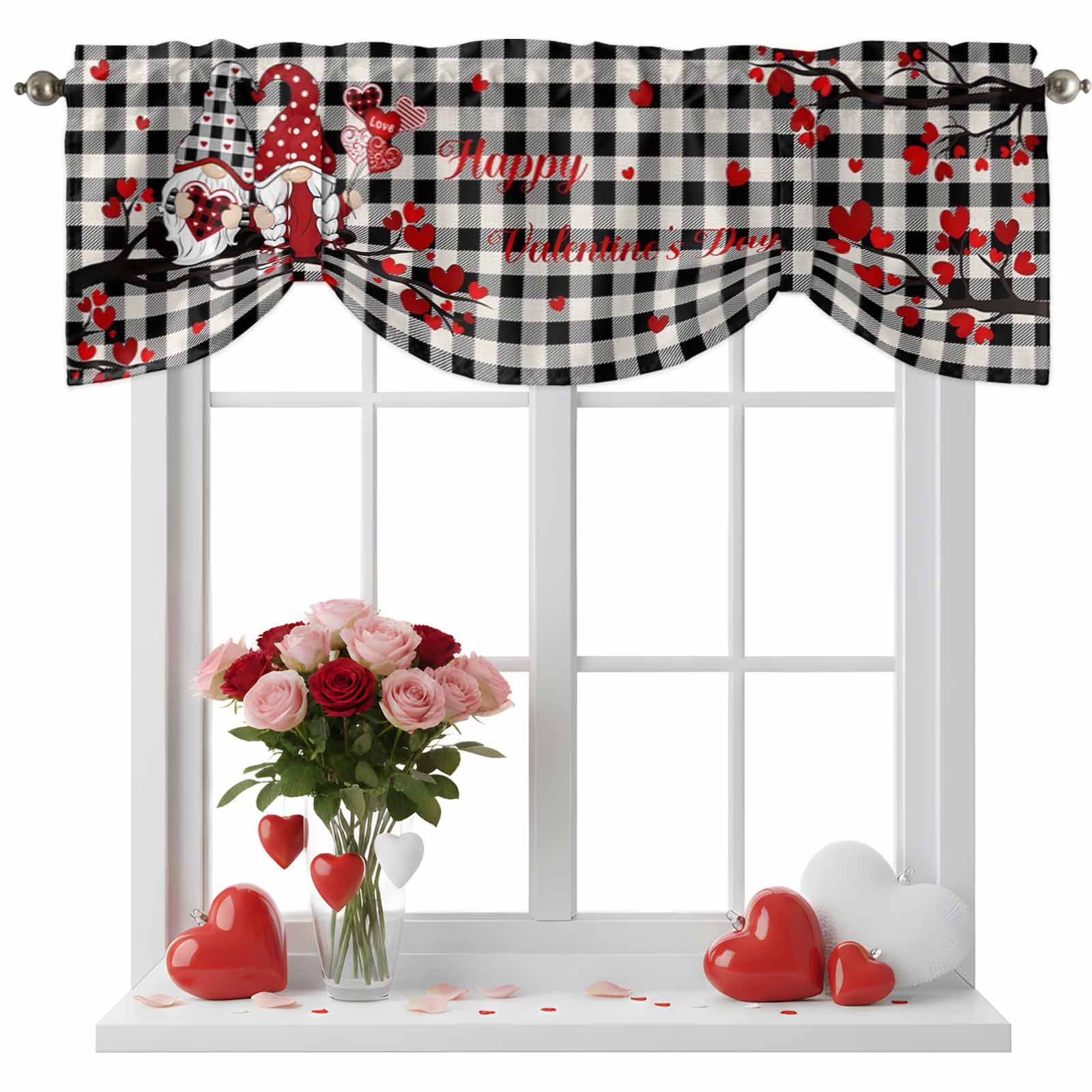 Valentine's Day Tie Up Valance for Windows, Gnome Love Heart Tree ...