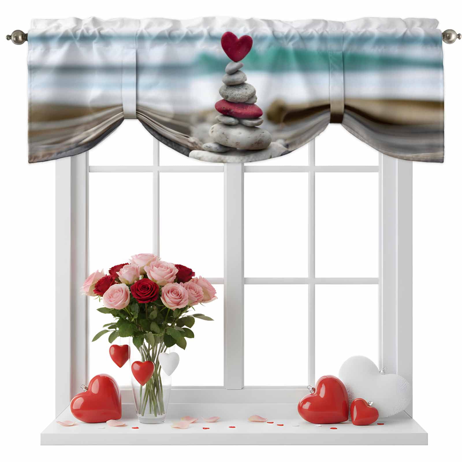 Valentine's Day Tie Up Valance for Windows, Romantic Heart Rock Pyramid ...