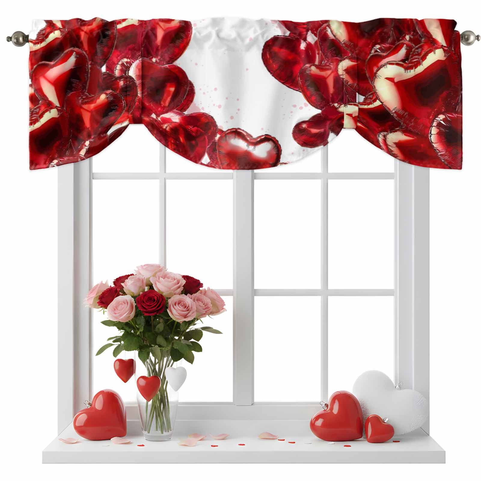 Valentine's Day Tie Up Valance for Windows, Romantic Watercolor Bright ...