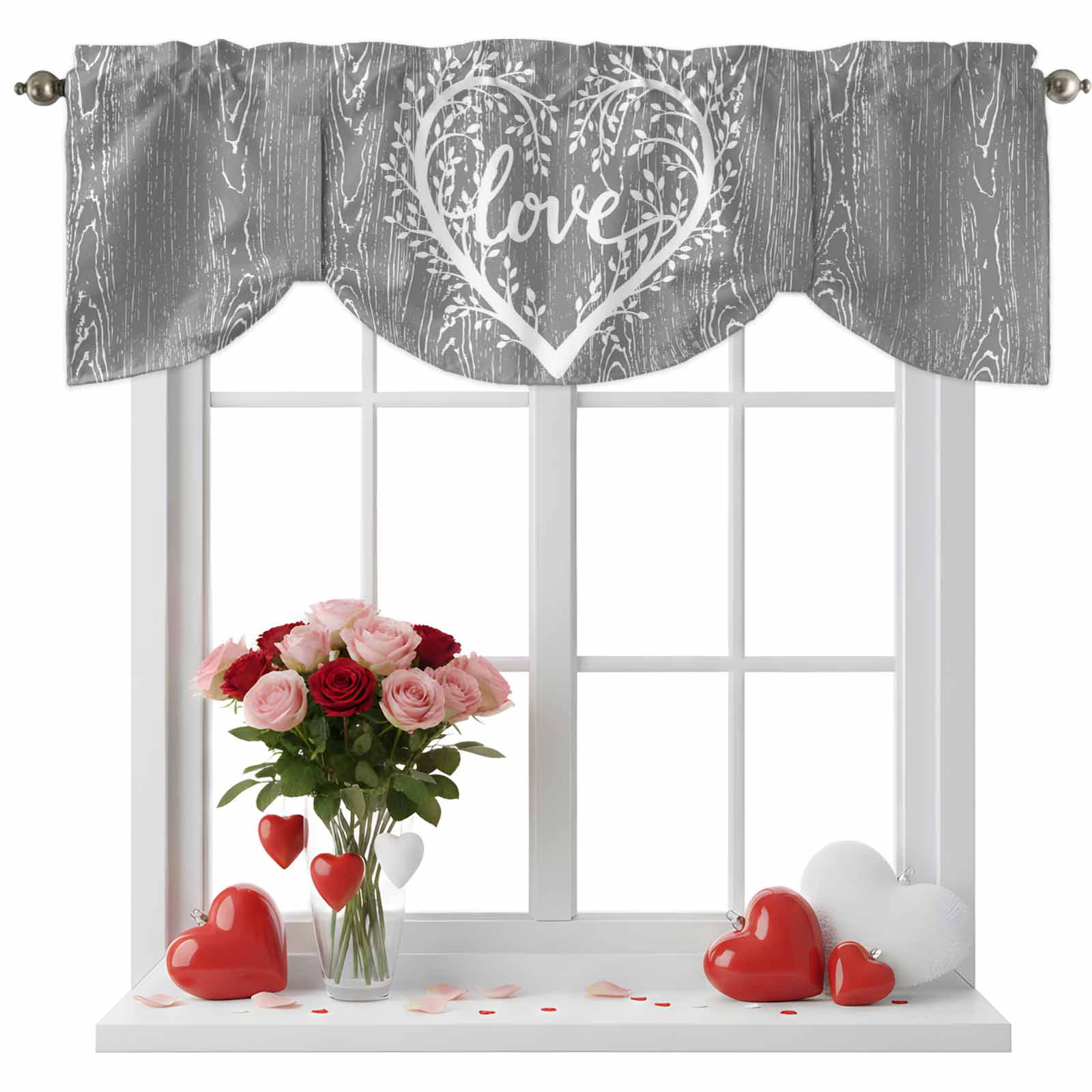 Valentine's Day Tie Up Valance for Windows, Spring Tree Branches Love ...