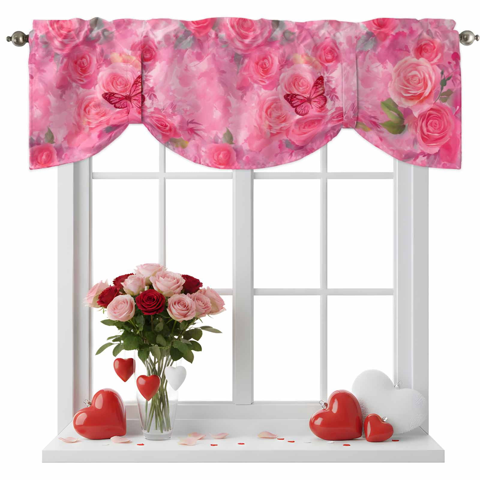 Valentine's Day Tie Up Valance for Windows, Watercolor Romantic ...