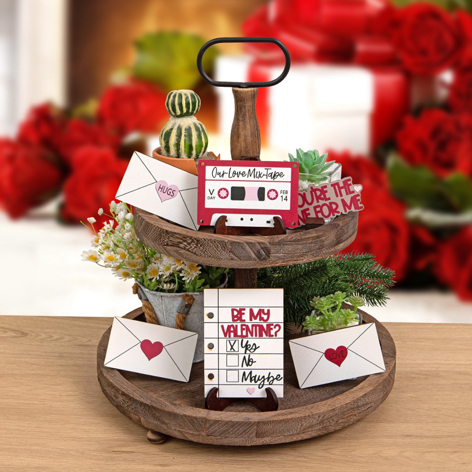 Valentine's Day Tiered Tray Decor Set, Heart Table Top Decor Farmhouse ...
