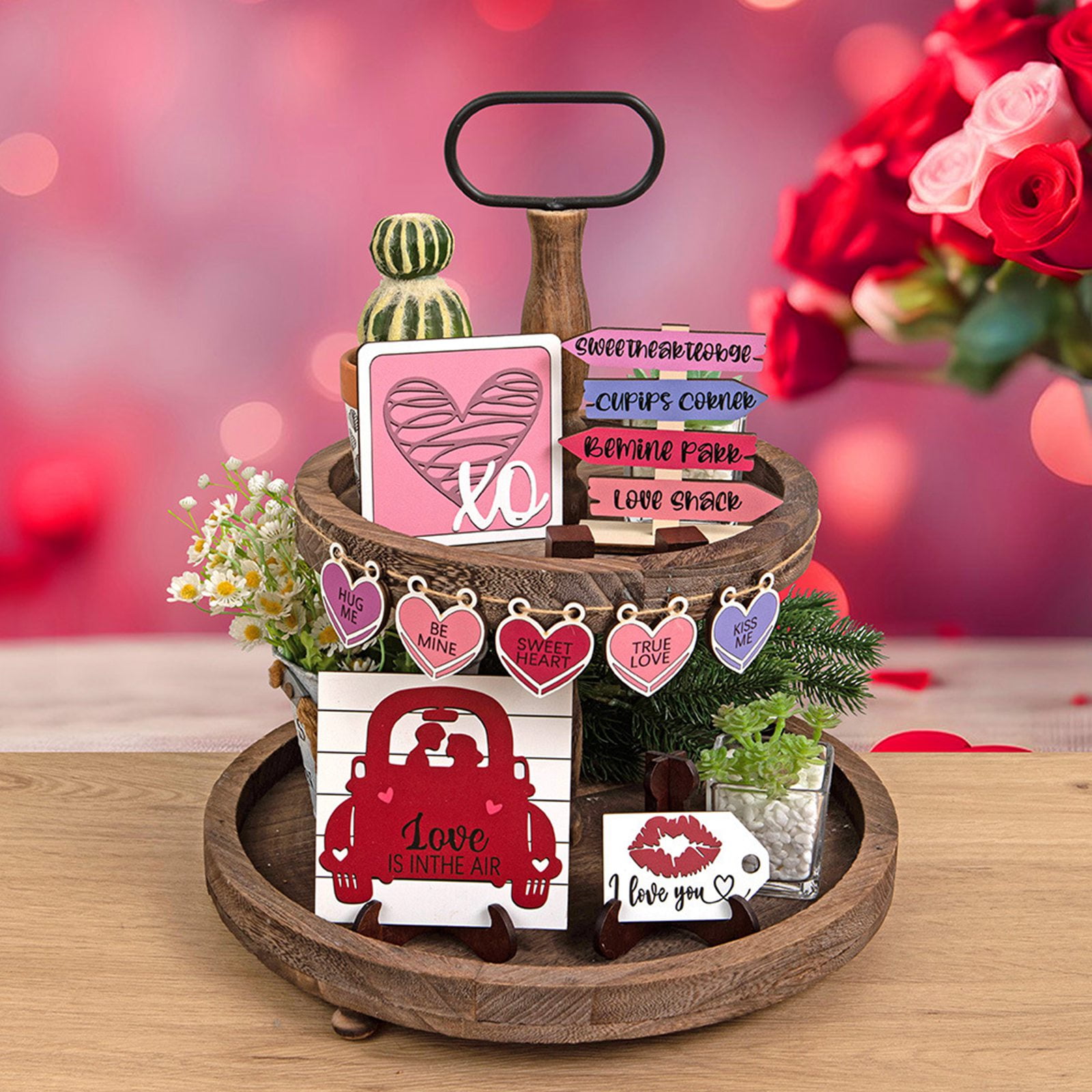 Valentine's Day Tiered Tray Decor Set Wood Valentine's Day Table Decor ...