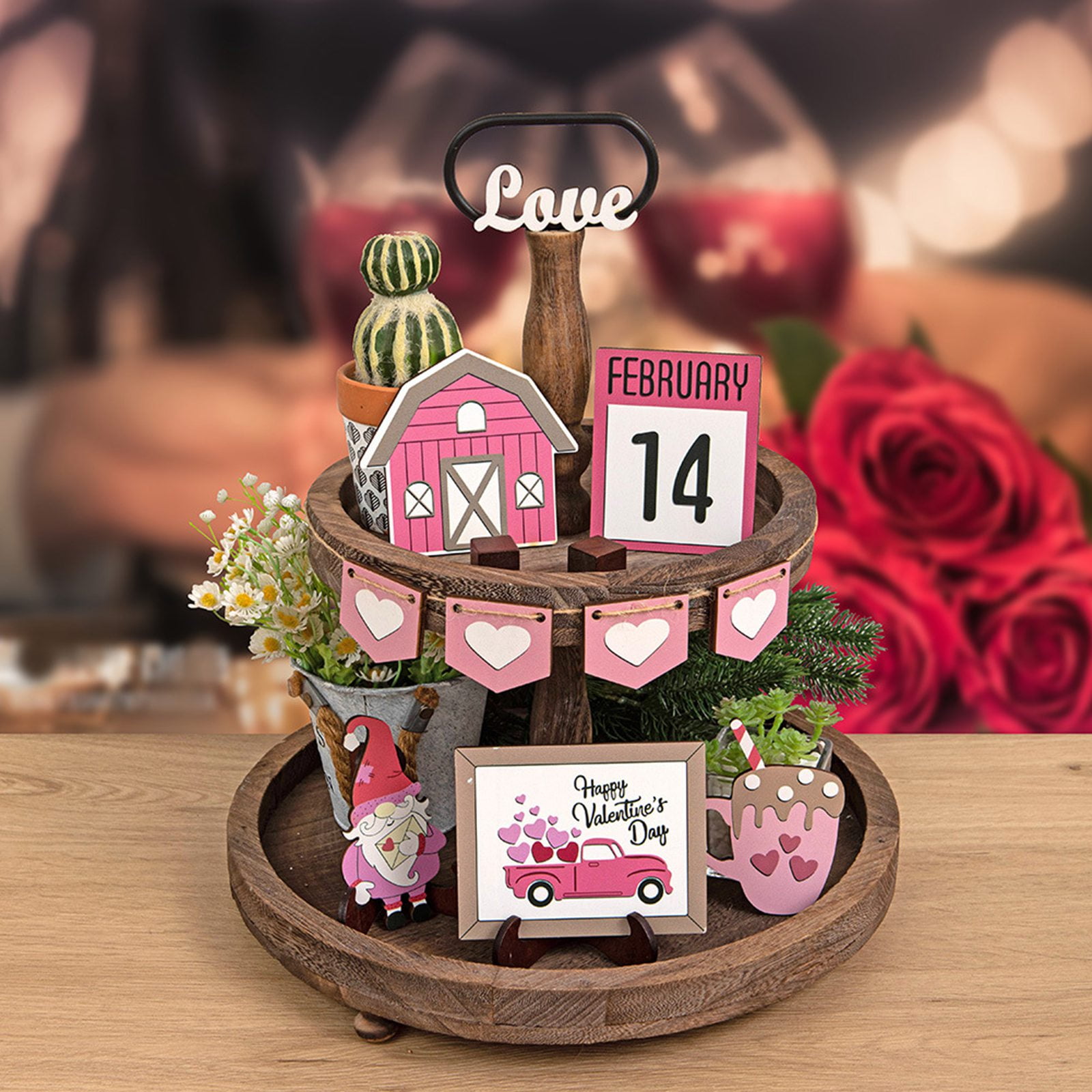 Valentine's Day Tiered Tray Decor Set,Wood Valentine's Day Table Decor ...