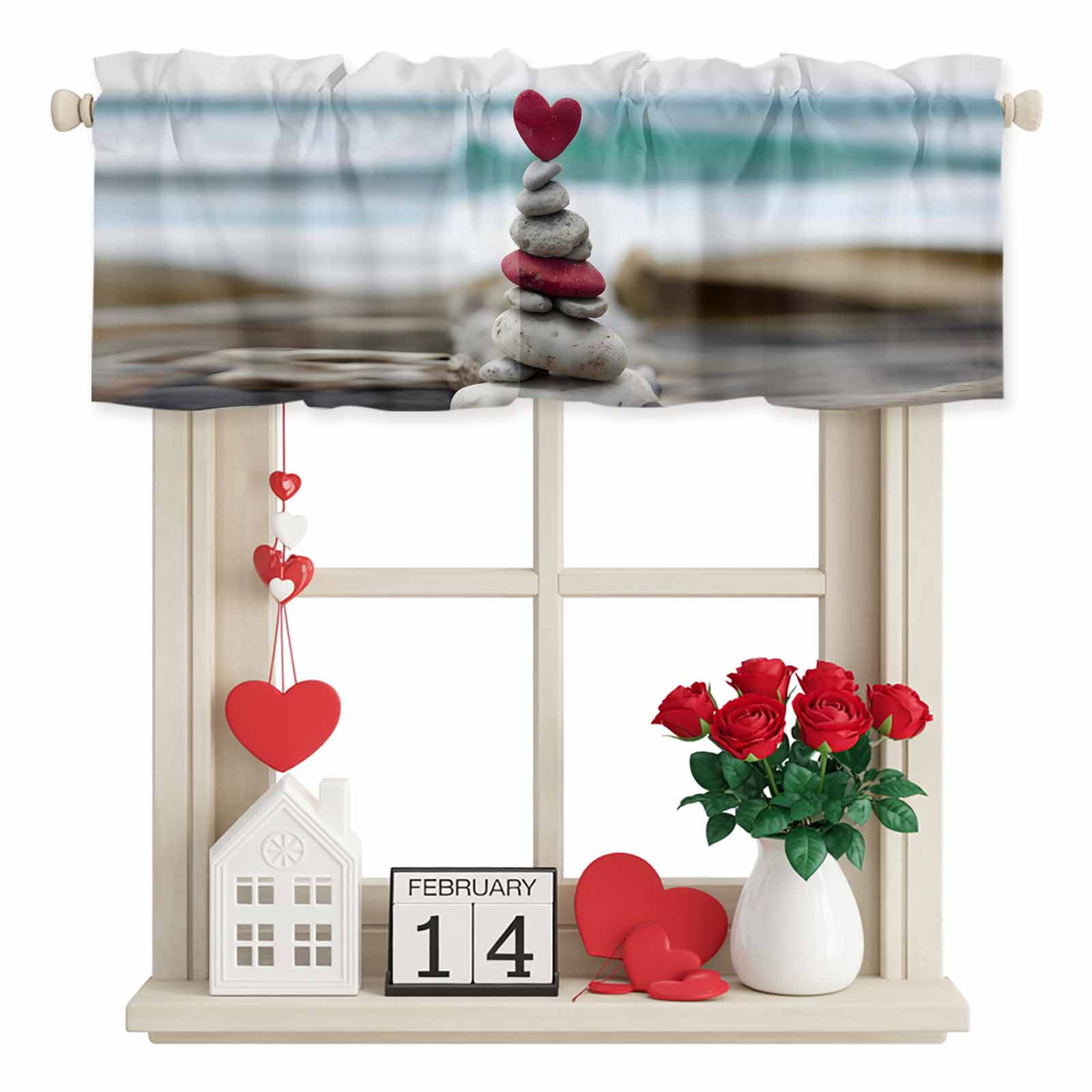 Valentine's Day Valance Curtain for Windows Romantic Heart Rock Pyramid ...