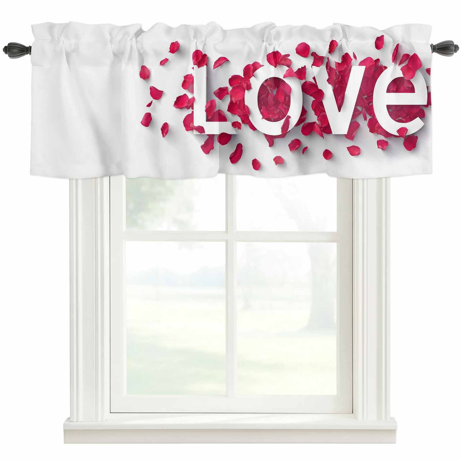 Valentine's Day Valances for Windows Love Heart Red Rose Flowers Petals ...