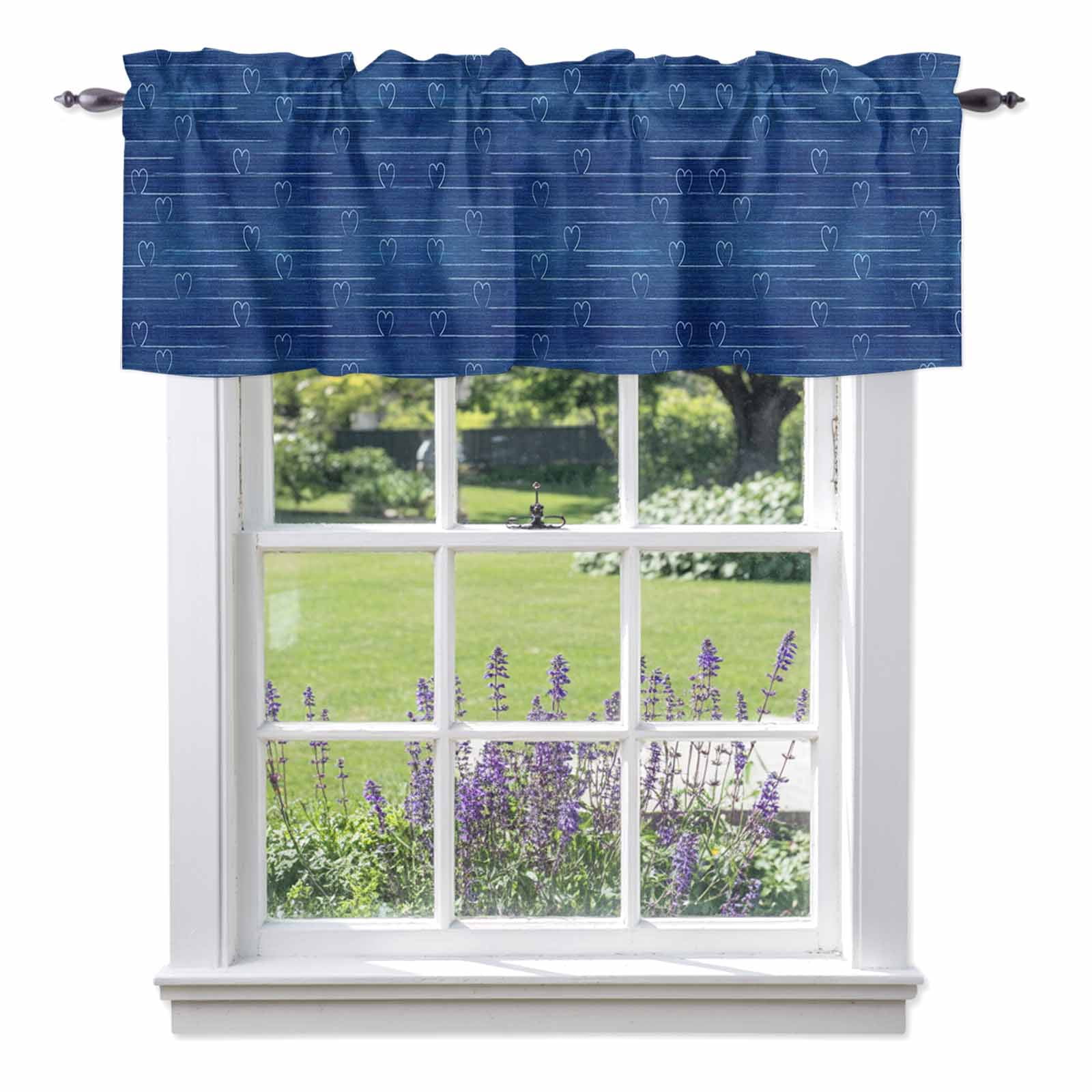 Valentine's Day Valances for Windows, Nostalgic Love Washed Denim Color ...