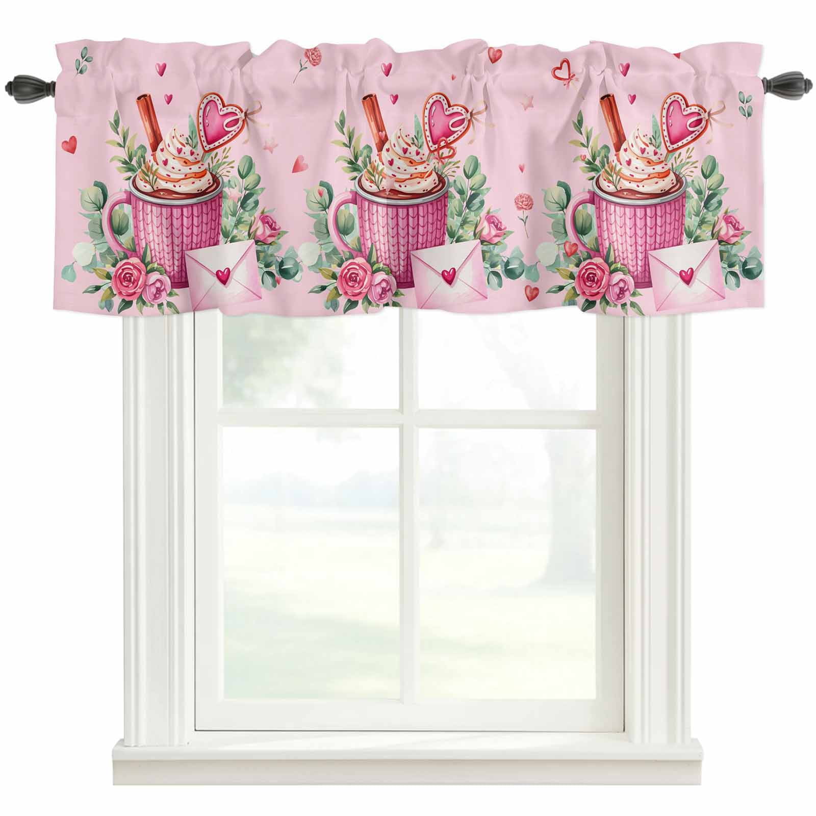 Valentine's Day Valances for Windows Pink Cappuccino Cup Love Heart ...